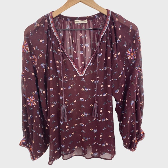 Ulla Johnson | Tops | Ulla Johnson Burgundy Floral Embroidered Sheer Lida Blouse Size 6 | Poshmark